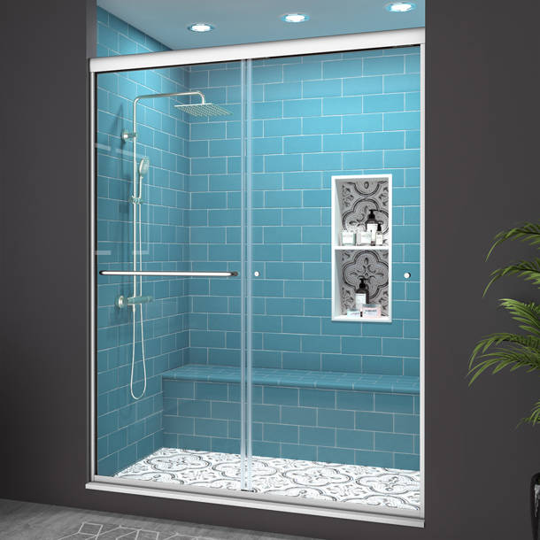 organnice 46" - 48" W x 72" H Double Sliding Semi-Frameless Shower Door with Clear Glass | Wayfair